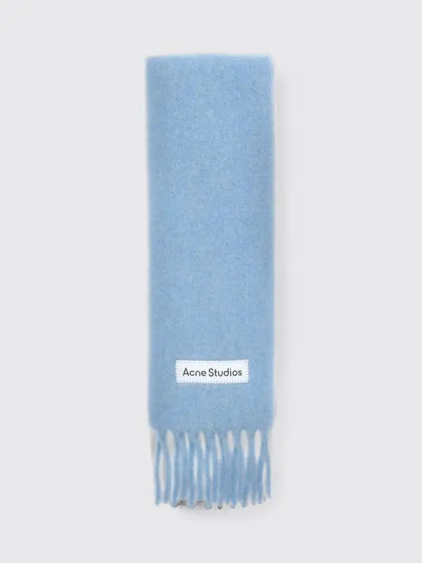 Acne Studios Alpaca And Wool Blend Fringed Scarf With Embroidered Logo - Blue