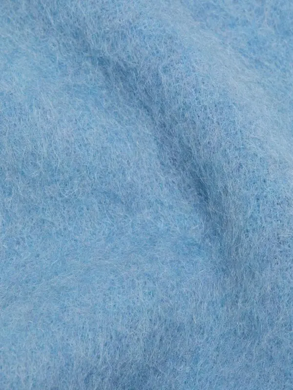 Acne Studios Alpaca And Wool Blend Fringed Scarf With Embroidered Logo - Blue