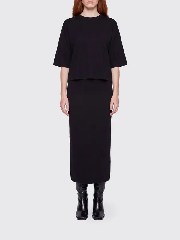THOM KROM Double-layer Midi Tunic Dress In Viscose Blend With Short Sleeves