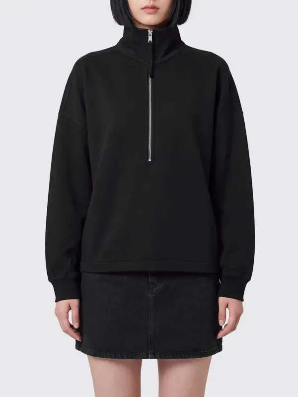 THOM KROM Half-zip High Neck Sweatshirt In Cotton Blend - Black