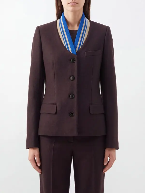 Dries Van Noten Short Single-breasted Wool-blend Blazer With Shawl Collar
