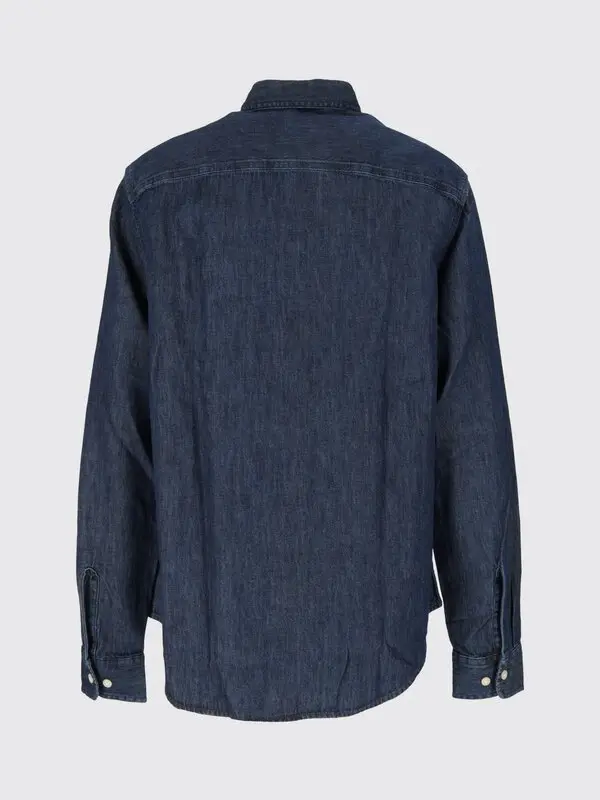 Barbour Casual Cotton Denim Shirt With Patch Pockets And Curved Hem - Blue