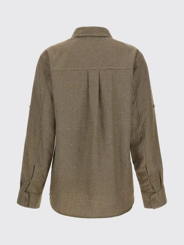 PAROSH P.a.r.o.s.h. Houndstooth Shirt Jacket With Rhinestone Embellishments - Brown