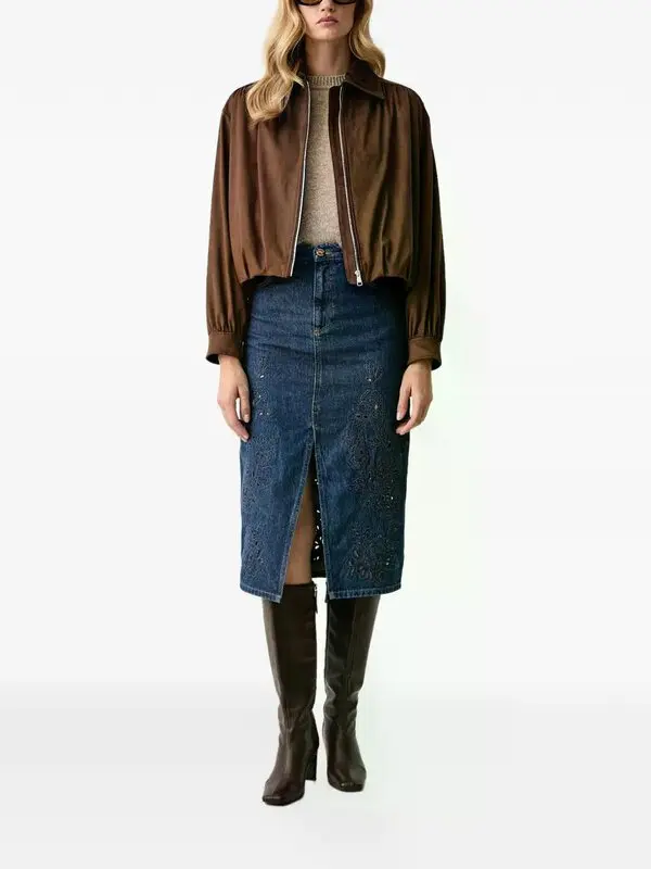 Farm Rio Richelieu Front Slit Denim Midi Skirt