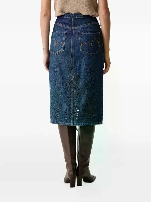 Farm Rio Richelieu Front Slit Denim Midi Skirt