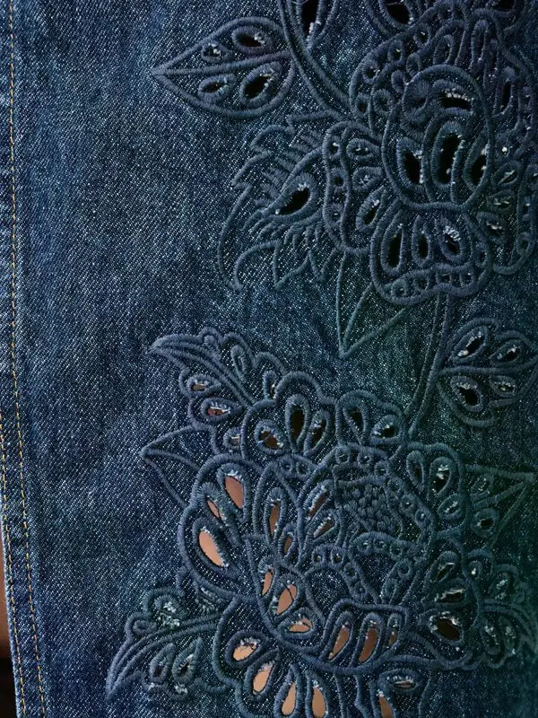 Farm Rio Richelieu Front Slit Denim Midi Skirt