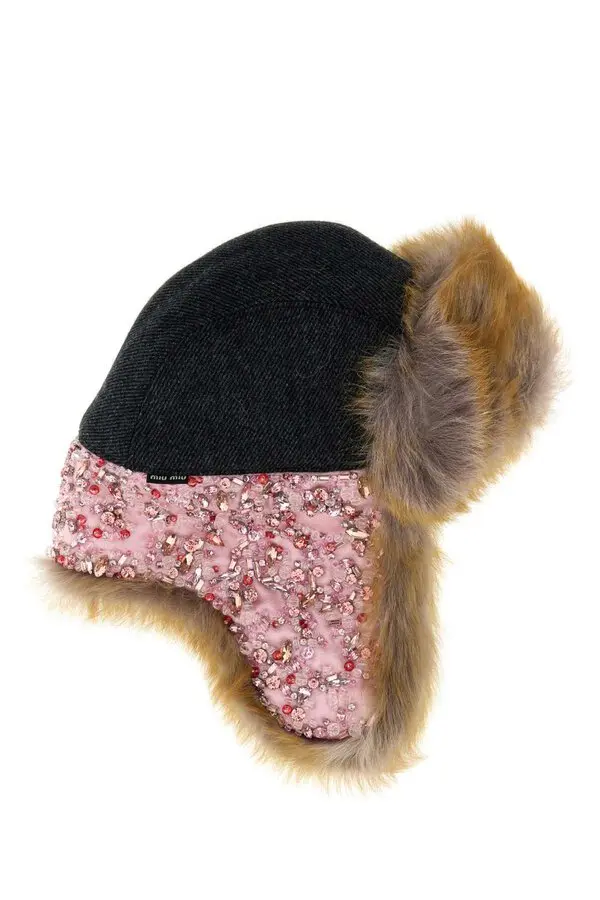 Miu Miu Contrast Wool And Shearling Hat - Multicoloured