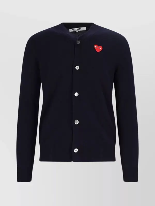 Play Comme Des Garcon V-neck Cardigan With Red Emblem Knit