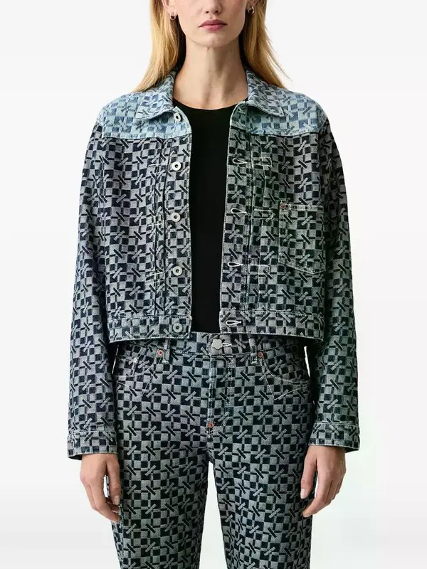 Kenzo Gram Monogram-pattern Cropped Denim Jacket