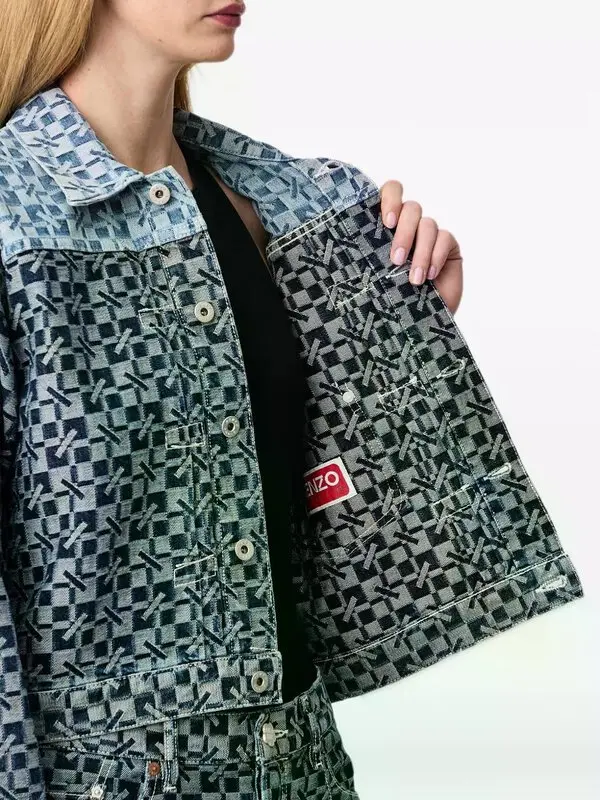Kenzo Gram Monogram-pattern Cropped Denim Jacket