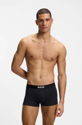 BOSS Three-pack Of Stretch-cotton Trunks With Logo Waistbands