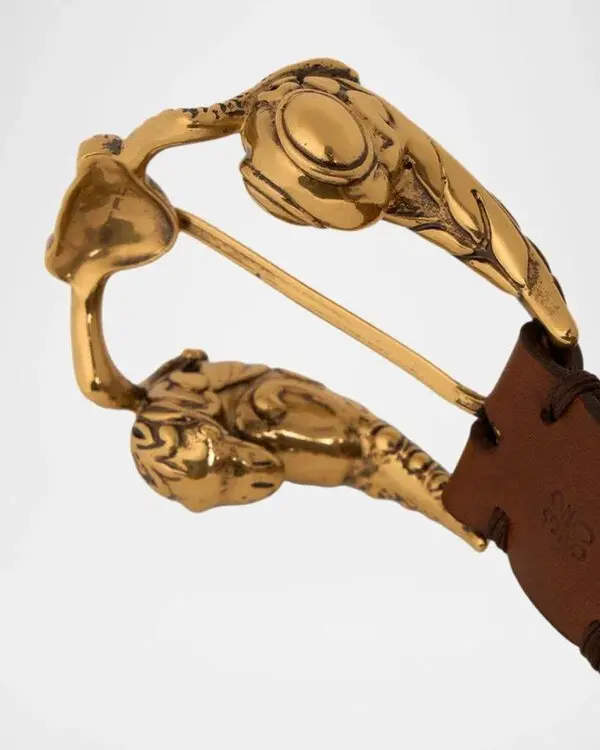 Etro Leather Belt With Animal Buckle - Cuoio