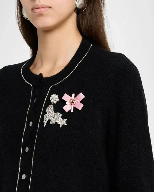 Cinq À Sept Allura Cotton-blend Cardigan - Black/silv