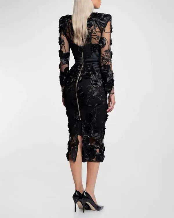 ZHIVAGO The Vendetta Floral Mesh Midi Dress