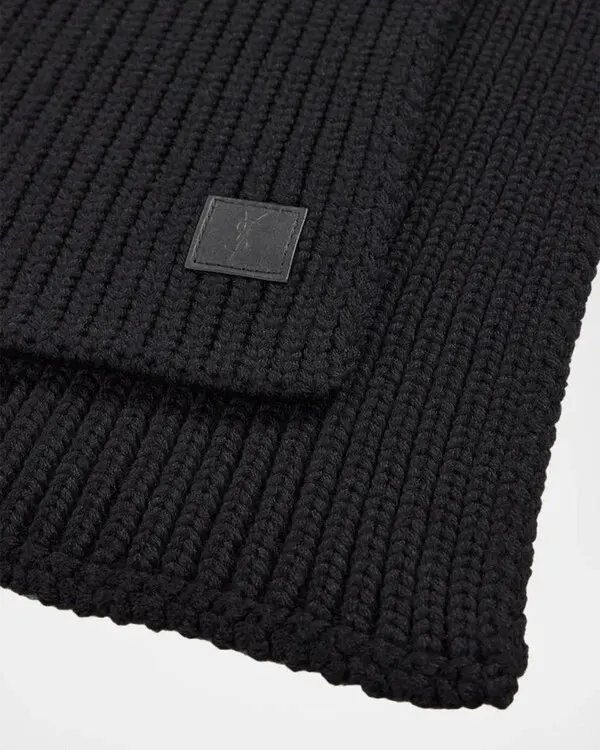 Saint Laurent Apos;s -patch Rib-knit Scarf In Wool - Black