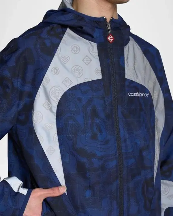 Casablanca Apos;s Printed Full-zip Hooded Jacket - Blue