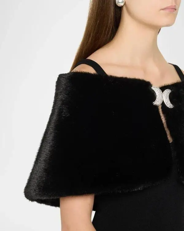 CAROLYN ROWAN ACCESSORIES Faux Fur Off-the-shoulder Shrug - Black