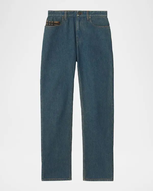 Burberry Dalia Check Pocket Straight-leg Denim Pants - Medium Blue