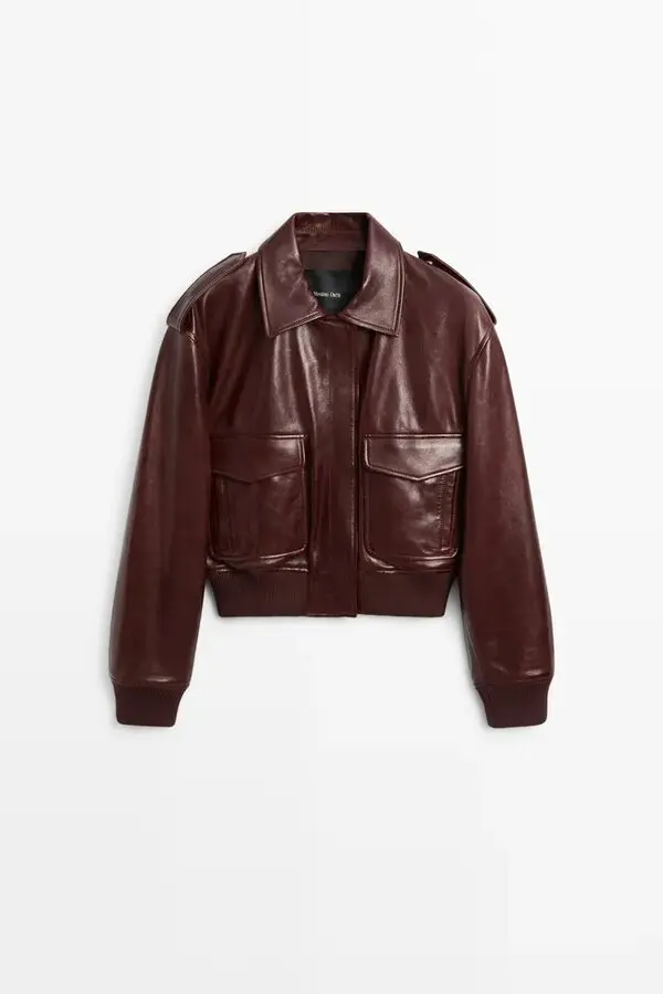 Massimo Dutti Nappa Leather Bomber Jacket With Pockets