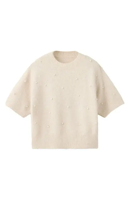 Mango Perlita Faux Pearl Short Sleeve Sweater - Ecru