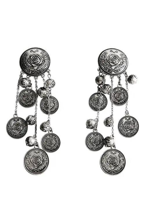 Mango Rose Engraved Drop Earrings - Silver