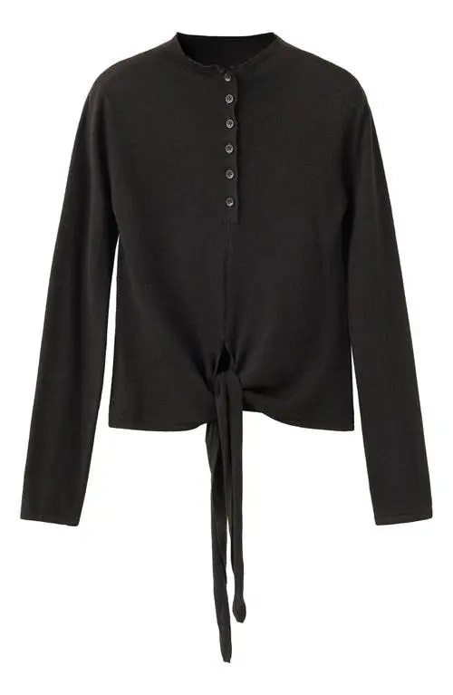 Mango Mock Neck Tie Hem Sweater
