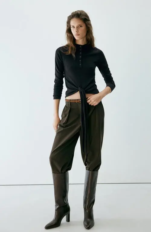 Mango Mock Neck Tie Hem Sweater
