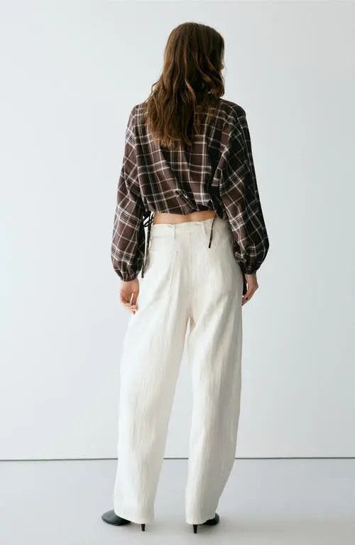 Mango Plaid Puffed Sleeve Shirt