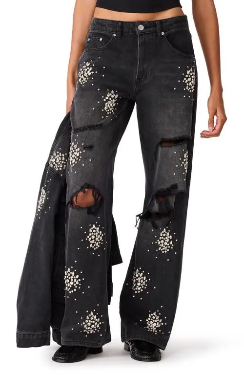 Steve Madden The Flat Iron High Waist Wide Leg Jeans - Washed Black