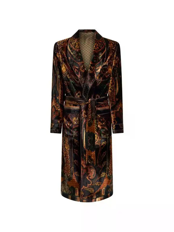 Etro Velvet Robe Coat With Placed Paisley-print