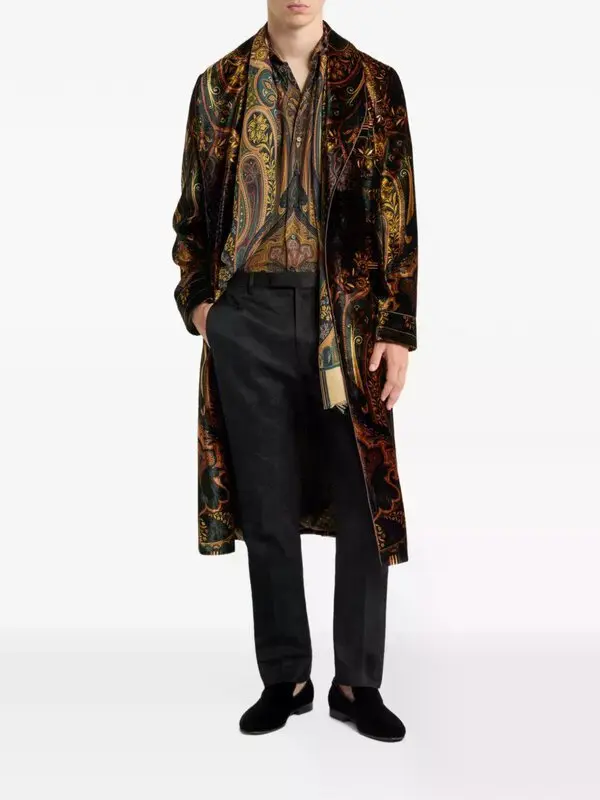 Etro Velvet Robe Coat With Placed Paisley-print