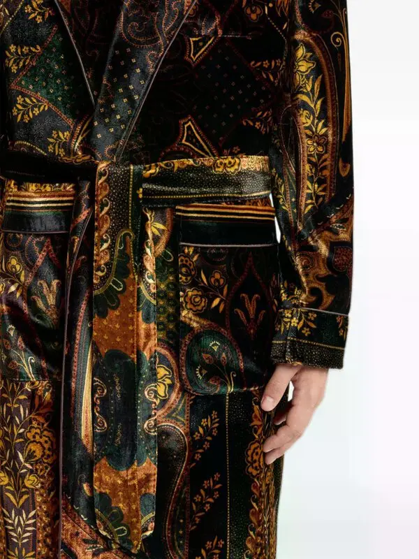 Etro Velvet Robe Coat With Placed Paisley-print