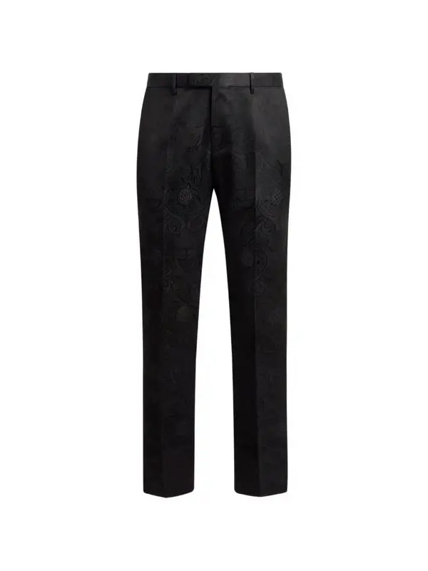 Etro Cotton-blend Jacquard Evening Trousers With Side Bands - Black