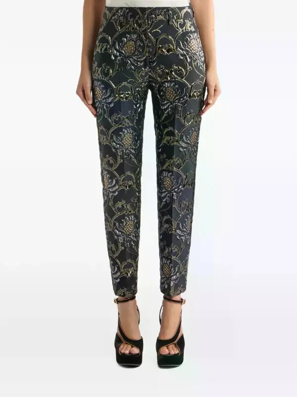 Etro Cropped Jacquard Trousers With Damask Motif