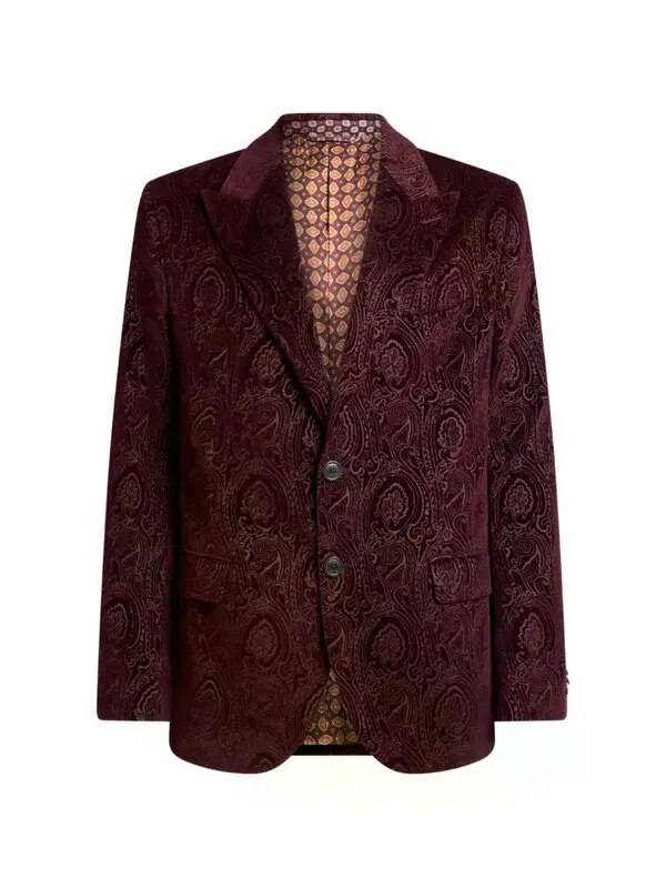 Etro Single-breasted Jacket In Cotton Velvet With Arnica Motif - Red