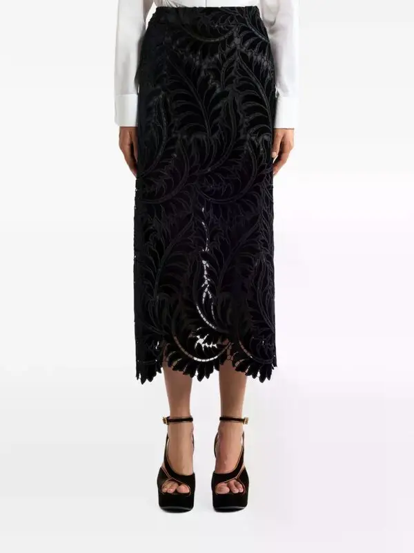 Etro Embroidered Cotton Velvet Midi Skirt