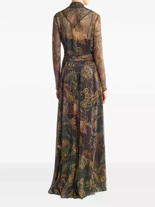 Etro Long Dress In Silk With Lace And Floral Motif