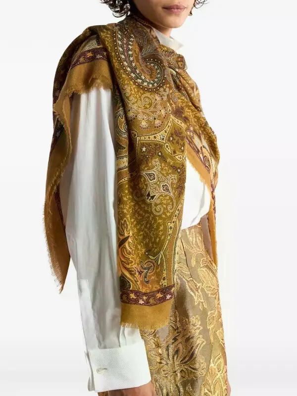 Etro Wool, Cashmere And Silk Shawl With Floral Paisley-motif