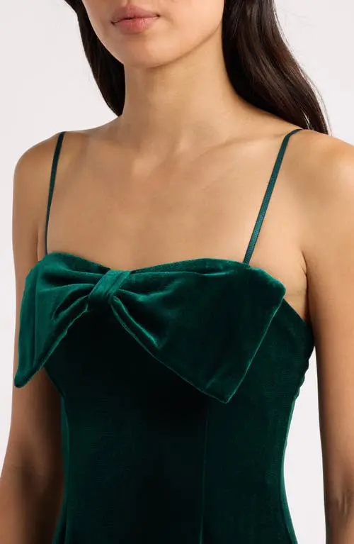 EMERALD SUNDAE Bow Front Velvet Fit & Flare Minidress