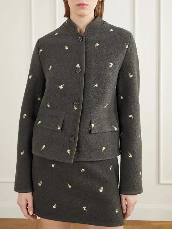 RIER Floral-embroidered Felted Wool-fleece Jacket