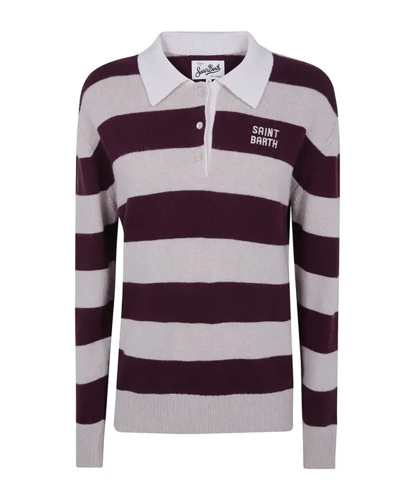 MC2 SAINT BARTH Striped Polo Knitted Sweater - Gray