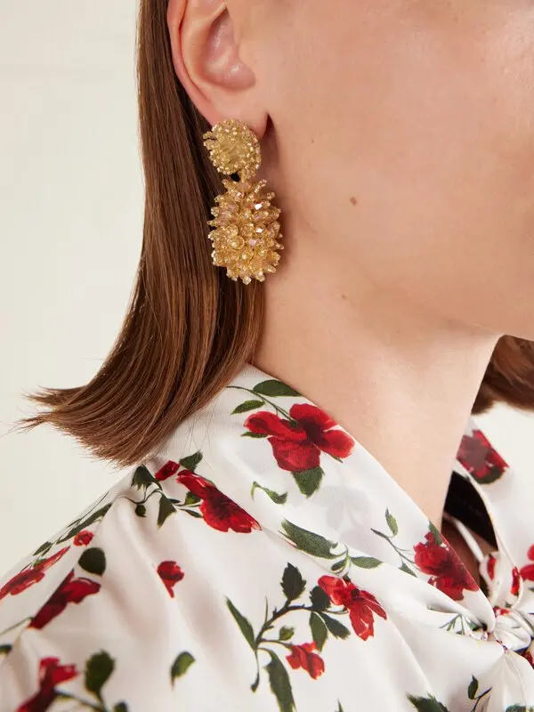 Oscar De La Renta Beaded Gold-tone Earrings