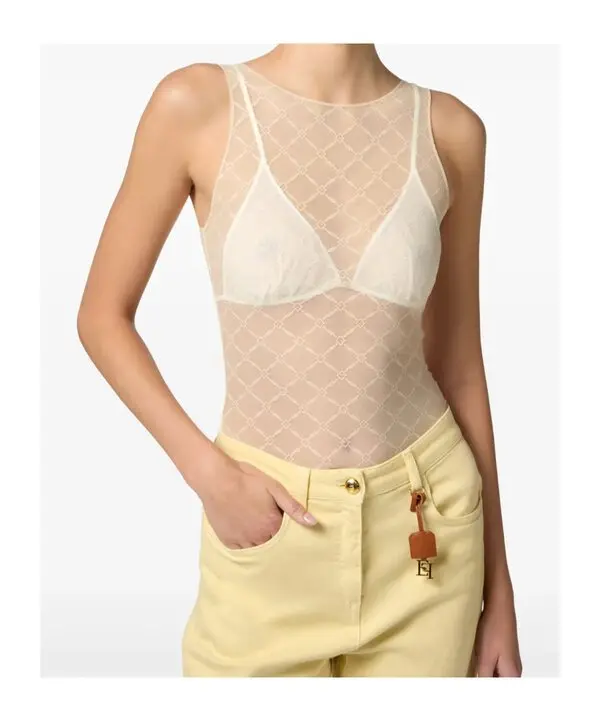 Elisabetta Franchi Crewneck Sheer Bodysuit