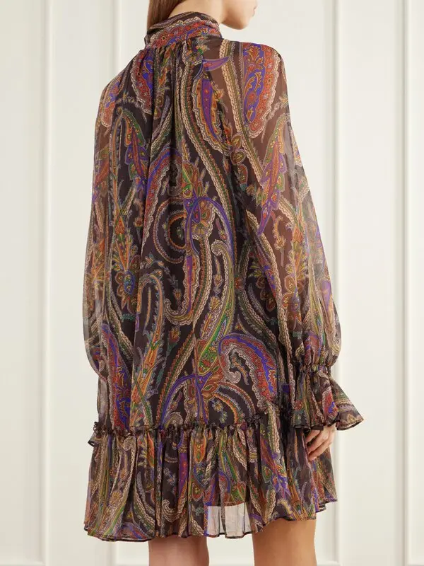 Etro Pussy-bow Gathered Paisley-print Mini Dress