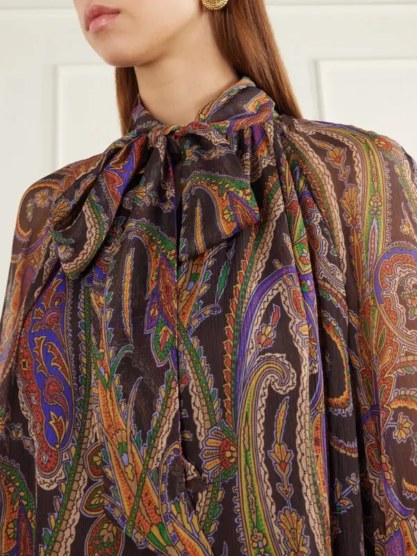 Etro Pussy-bow Gathered Paisley-print Mini Dress