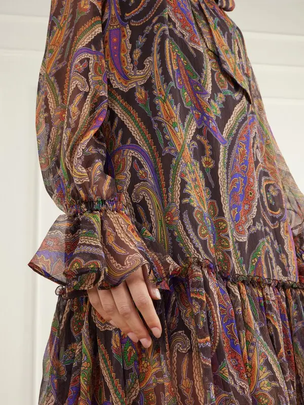 Etro Pussy-bow Gathered Paisley-print Mini Dress