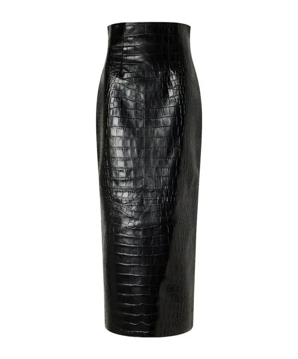 Khaite Croc-effect Leather Midi Skirt