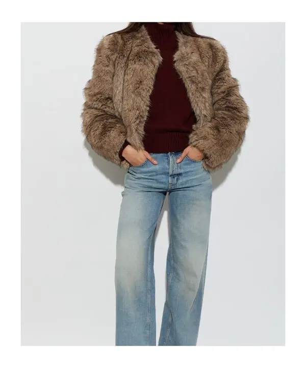 STAND STUDIO Sadie Cropped Faux Fur Jacket