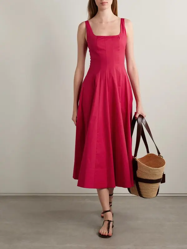 Staud Pleated Poplin Midi Dress