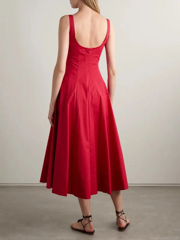 Staud Pleated Poplin Midi Dress
